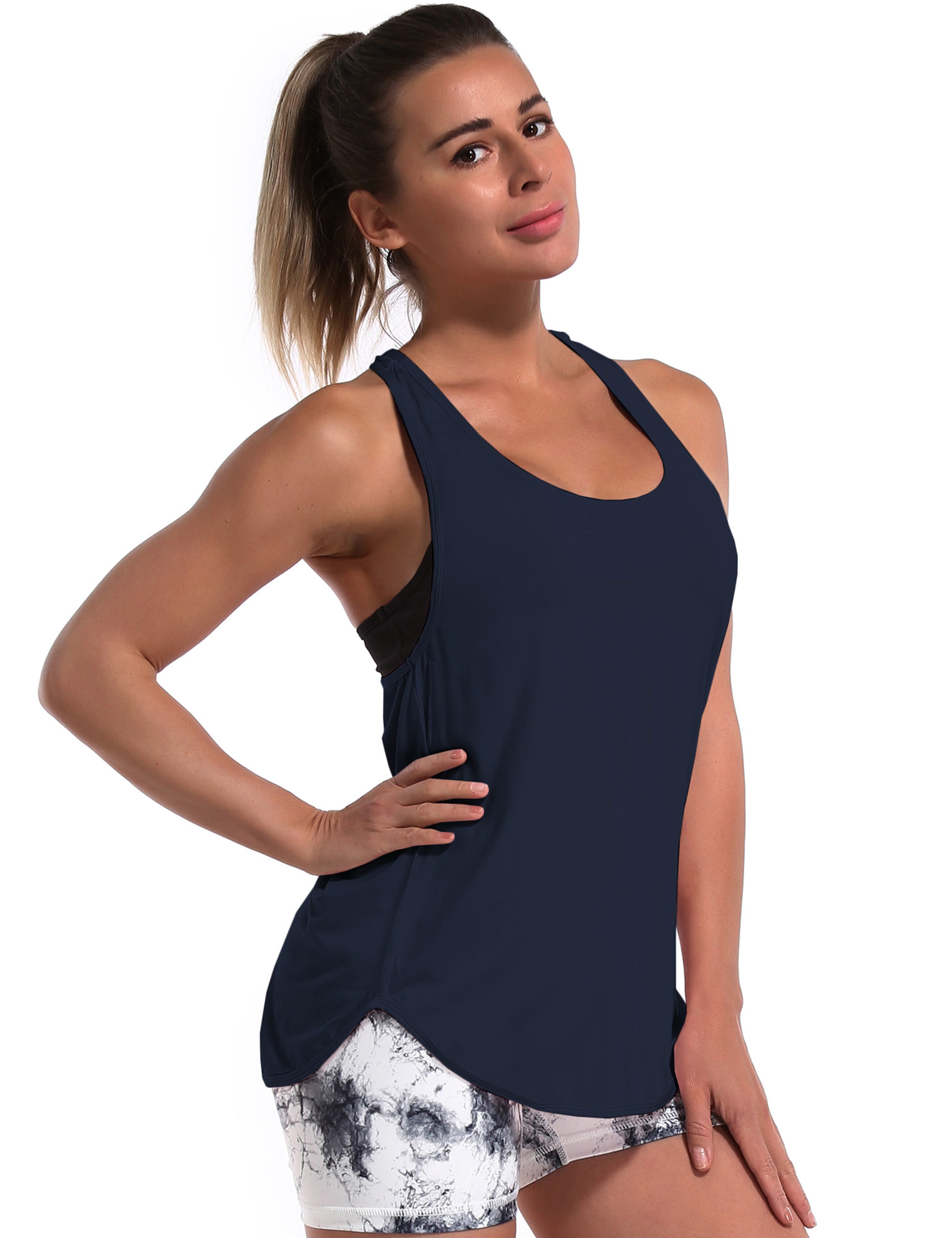 Loose Fit Racerback Tank Top darknavy_Gym – bubblelime