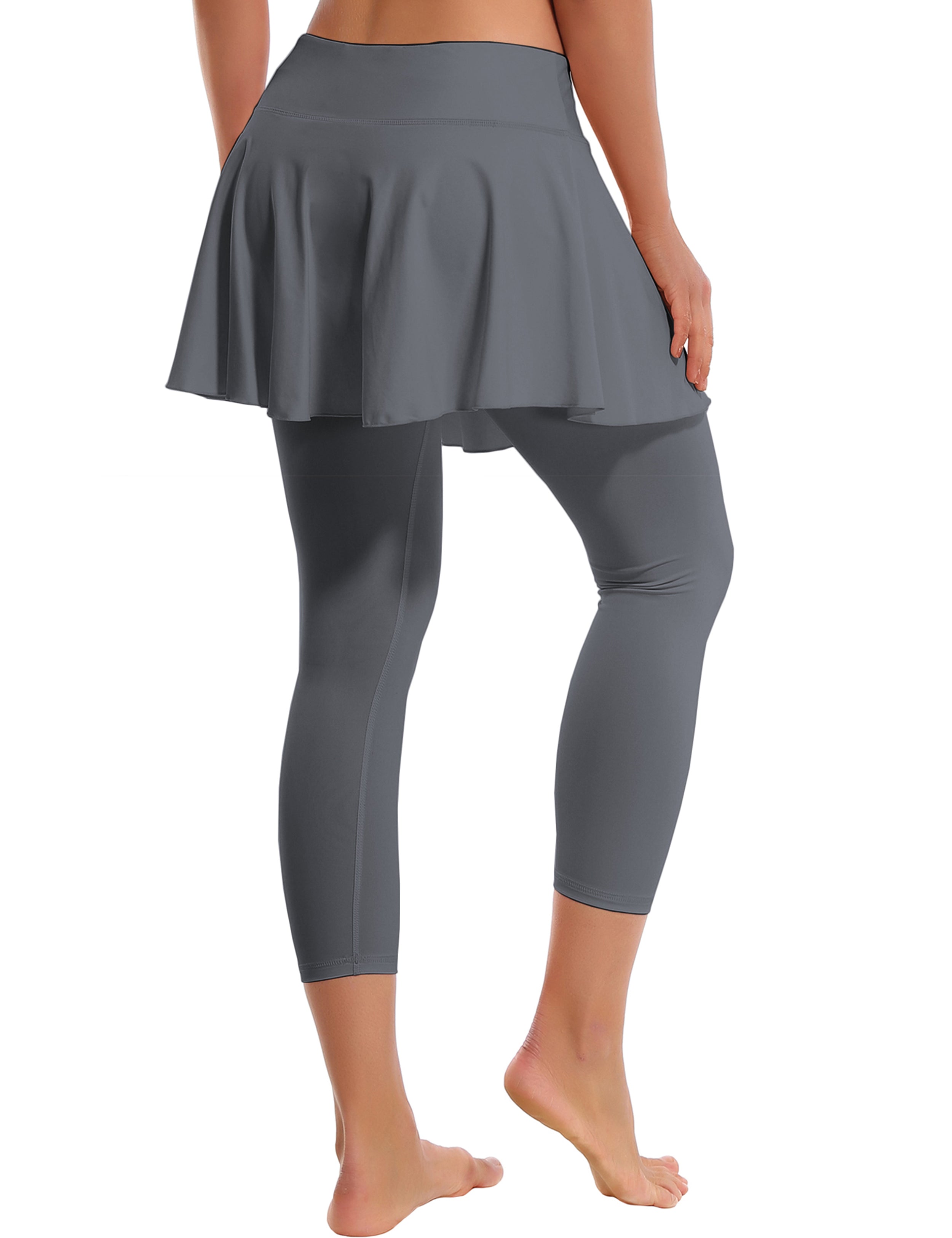 19" Capris Tennis Golf Skirted Leggings with Pockets gray_Jogging ...