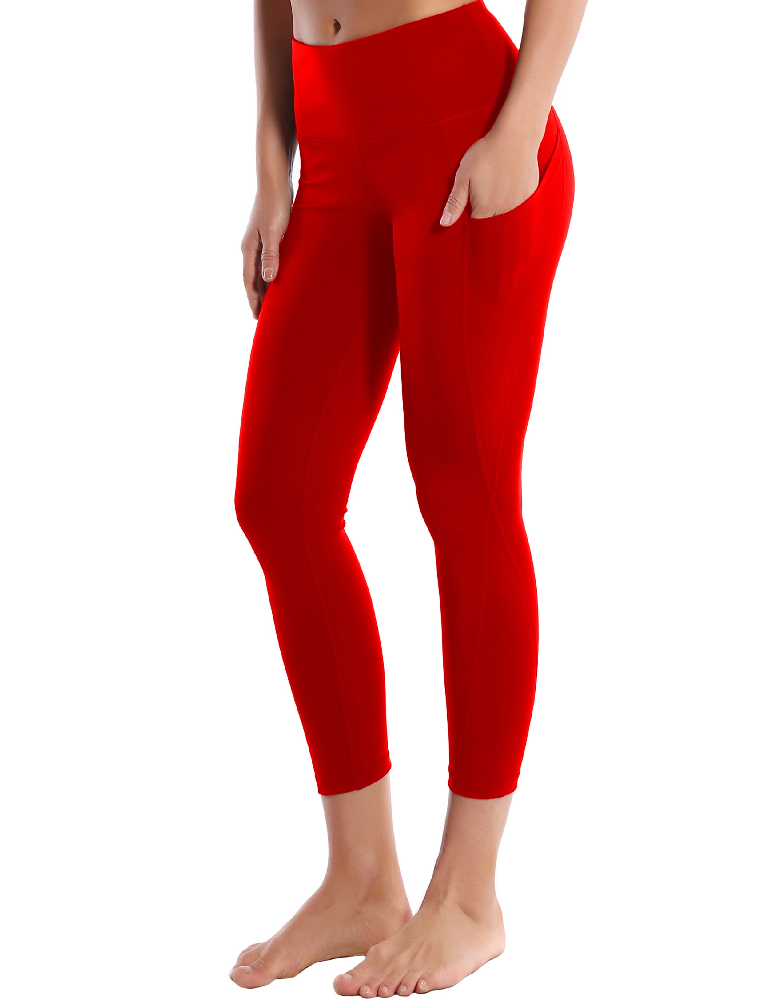 22" High Waist Side Pockets Capris scarlet_Golf – bubblelime