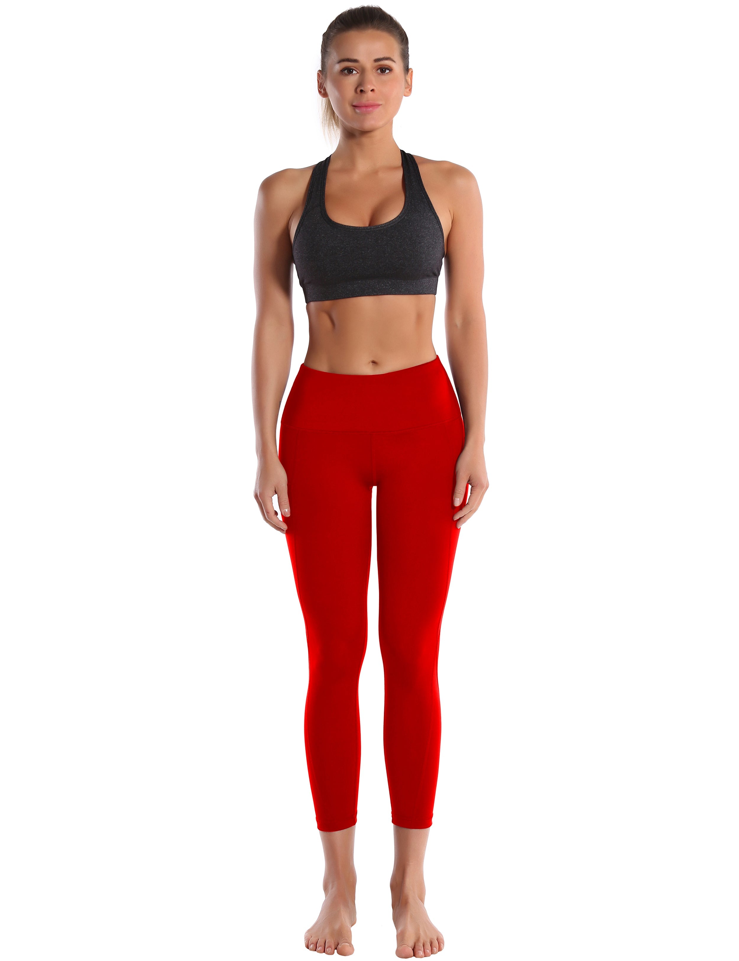 22" High Waist Side Pockets Capris scarlet_Golf – bubblelime